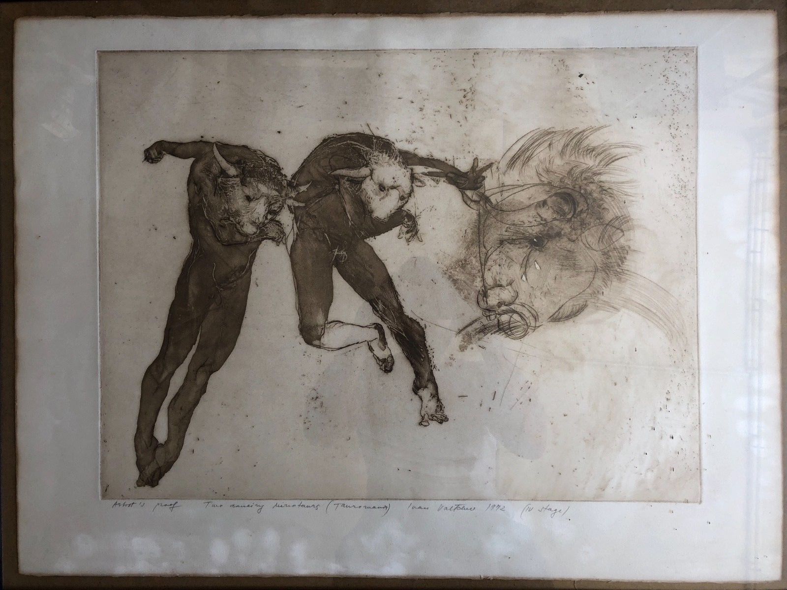 Lithographie signée Ivan Valtchev Two dancing minotaurs 1972 | Demandez ...
